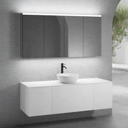 neoro n50 M&ouml;belanlage B: 160 cm mit 3 Ausz&uuml;gen, Waschtisch &Oslash; 45 cm wei&szlig; matt, mit Spiegelschrank f&uuml;r die Schweiz,,