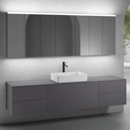 neoro n50 M&ouml;belanlage B: 220 cm mit 5 Ausz&uuml;gen, Waschtisch B: 58 cm wei&szlig; matt, mit Spiegelschrank f&uuml;r die Schweiz,,