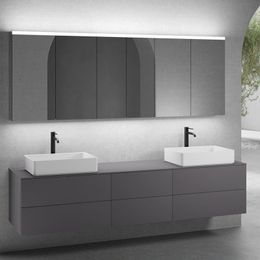 neoro n50 M&ouml;belanlage B: 220 cm mit 6 Ausz&uuml;gen, 2 Waschtische B: 58 cm wei&szlig; matt, mit Spiegelschrank f&uuml;r die Schweiz,,