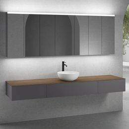 neoro n50 M&ouml;belanlage B: 220 cm mit 3 Ausz&uuml;gen, Waschtisch &Oslash; 40 cm wei&szlig; matt, mit Spiegelschrank f&uuml;r die Schweiz,,