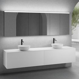 neoro n50 M&ouml;belanlage B: 240 cm mit 2 Ausz&uuml;gen, 2 Waschtische &Oslash; 40 cm wei&szlig; matt, mit Spiegelschrank f&uuml;r die Schweiz,,
