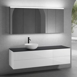 neoro n50 M&ouml;belanlage B: 180 cm mit 4 Ausz&uuml;gen, Waschtisch &Oslash; 40 cm wei&szlig; matt, mit Spiegelschrank f&uuml;r die Schweiz,,