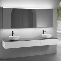neoro n50 M&ouml;belanlage B: 220 cm mit 3 Ausz&uuml;gen, 2 Waschtische &Oslash; 45 cm wei&szlig; matt, mit Spiegelschrank f&uuml;r die Schweiz,,