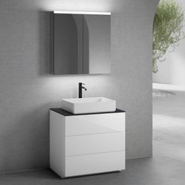 neoro n50 Unterschrank B: 80 cm mit 3 Ausz&uuml;gen, Waschtisch B: 58 cm wei&szlig; matt, mit Spiegelschrank f&uuml;r die Schweiz,,