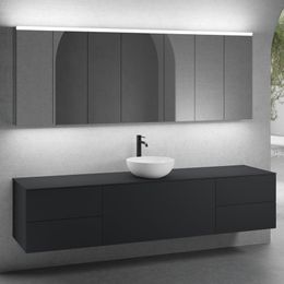 neoro n50 M&ouml;belanlage B: 220 cm mit 5 Ausz&uuml;gen, Waschtisch &Oslash; 40 cm wei&szlig; matt, mit Spiegelschrank f&uuml;r die Schweiz,,