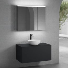 neoro n50 Unterschrank B: 100 cm mit 1 Auszug, Waschtisch &Oslash; 40 cm wei&szlig; matt, mit Spiegelschrank f&uuml;r die Schweiz,, BN0064WM+BN0433BM+BN0403BM+BN0487MI,