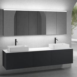 neoro n50 M&ouml;belanlage B: 220 cm mit 3 Ausz&uuml;gen, 2 Waschtische B: 58 cm wei&szlig; matt, mit Spiegelschrank f&uuml;r die Schweiz,,
