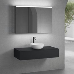 neoro n50 Unterschrank B: 120 cm mit 1 Auszug, Waschtisch &Oslash; 45 cm wei&szlig; matt, mit Spiegelschrank f&uuml;r die Schweiz,, BN0106WM+BN0414BM+BN0404BM+BN0488MI,