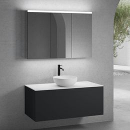neoro n50 Unterschrank B: 120 cm mit 1 Auszug, Waschtisch &Oslash; 40 cm wei&szlig; matt, mit Spiegelschrank f&uuml;r die Schweiz,, BN0064WM+BN0434BM+BN0404WM+BN0488MI,