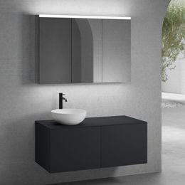 neoro n50 M&ouml;belanlage B: 120 cm mit 2 Ausz&uuml;gen, Waschtisch &Oslash; 40 cm wei&szlig; matt, mit Spiegelschrank f&uuml;r die Schweiz,,