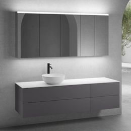 neoro n50 M&ouml;belanlage B: 180 cm mit 4 Ausz&uuml;gen, Waschtisch &Oslash; 45 cm wei&szlig; matt, mit Spiegelschrank f&uuml;r die Schweiz,,