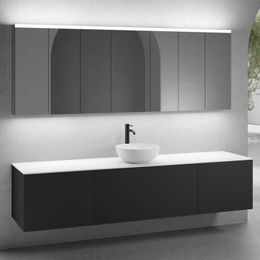 neoro n50 M&ouml;belanlage B: 220 cm mit 3 Ausz&uuml;gen, Waschtisch &Oslash; 45 cm wei&szlig; matt, mit Spiegelschrank f&uuml;r die Schweiz,,