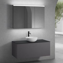 neoro n50 Unterschrank B: 120 cm mit 1 Auszug, Waschtisch &Oslash; 40 cm wei&szlig; matt, mit Spiegelschrank f&uuml;r die Schweiz,, BN0064WM+BN0434GR+BN0404BM+BN0488MI,