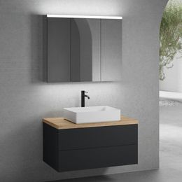 neoro n50 Unterschrank B: 100 cm mit 2 Ausz&uuml;gen, Waschtisch B: 58 cm wei&szlig; matt, mit Spiegelschrank f&uuml;r die Schweiz,,