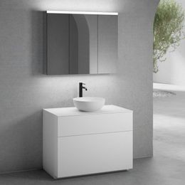 neoro n50 Unterschrank B: 100 cm mit 2 Ausz&uuml;gen, Waschtisch &Oslash; 40 cm wei&szlig; matt, mit Spiegelschrank f&uuml;r die Schweiz,,