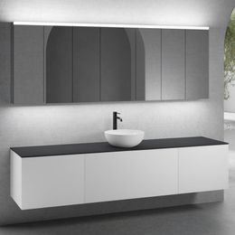 neoro n50 M&ouml;belanlage B: 220 cm mit 3 Ausz&uuml;gen, Waschtisch &Oslash; 45 cm wei&szlig; matt, mit Spiegelschrank f&uuml;r die Schweiz,,