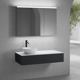 neoro n50 M&ouml;belanlage B: 120 cm mit 2 Ausz&uuml;gen, Waschtisch &Oslash; 40 cm wei&szlig; matt, mit Spiegelschrank f&uuml;r die Schweiz,,