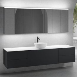 neoro n50 M&ouml;belanlage B: 220 cm mit 5 Ausz&uuml;gen, Waschtisch &Oslash; 45 cm wei&szlig; matt, mit Spiegelschrank f&uuml;r die Schweiz,,