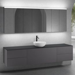 neoro n50 M&ouml;belanlage B: 220 cm mit 5 Ausz&uuml;gen, Waschtisch &Oslash; 45 cm wei&szlig; matt, mit Spiegelschrank f&uuml;r die Schweiz,,