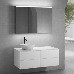 neoro n50 M&ouml;belanlage B: 120 cm mit 4 Ausz&uuml;gen, Waschtisch &Oslash; 40 cm wei&szlig; matt, mit Spiegelschrank f&uuml;r die Schweiz,,
