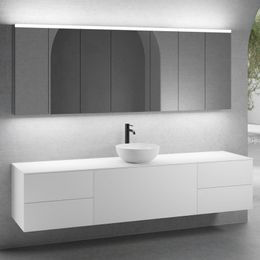 neoro n50 M&ouml;belanlage B: 220 cm mit 5 Ausz&uuml;gen, Waschtisch &Oslash; 45 cm wei&szlig; matt, mit Spiegelschrank f&uuml;r die Schweiz,,