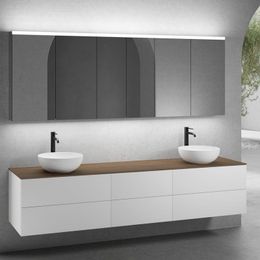 neoro n50 M&ouml;belanlage B: 220 cm mit 6 Ausz&uuml;gen, 2 Waschtische &Oslash; 45 cm wei&szlig; matt, mit Spiegelschrank f&uuml;r die Schweiz,,