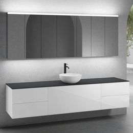 neoro n50 M&ouml;belanlage B: 220 cm mit 5 Ausz&uuml;gen, Waschtisch &Oslash; 45 cm wei&szlig; matt, mit Spiegelschrank f&uuml;r die Schweiz,,