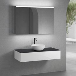 neoro n50 Unterschrank B: 120 cm mit 1 Auszug, Waschtisch &Oslash; 45 cm wei&szlig; matt, mit Spiegelschrank f&uuml;r die Schweiz,, BN0106WM+BN0414WH+BN0404BM+BN0488MI,