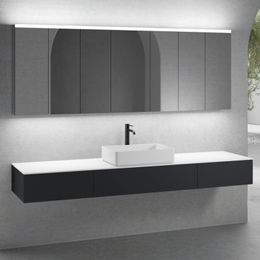 neoro n50 M&ouml;belanlage B: 220 cm mit 3 Ausz&uuml;gen, Waschtisch B: 58 cm wei&szlig; matt, mit Spiegelschrank f&uuml;r die Schweiz,,