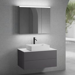 neoro n50 Unterschrank B: 100 cm mit 2 Ausz&uuml;gen, Waschtisch B: 58 cm wei&szlig; matt, mit Spiegelschrank f&uuml;r die Schweiz,,