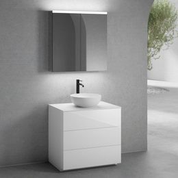 neoro n50 Unterschrank B: 80 cm mit 3 Ausz&uuml;gen, Waschtisch &Oslash; 45 cm wei&szlig; matt, mit Spiegelschrank f&uuml;r die Schweiz,,