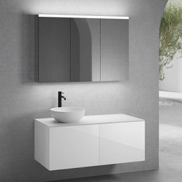 neoro n50 M&ouml;belanlage B: 120 cm mit 2 Ausz&uuml;gen, Waschtisch &Oslash; 45 cm wei&szlig; matt, mit Spiegelschrank f&uuml;r die Schweiz,,