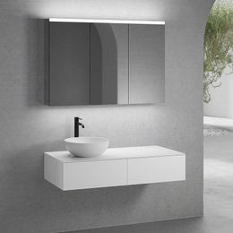 neoro n50 M&ouml;belanlage B: 120 cm mit 2 Ausz&uuml;gen, Waschtisch &Oslash; 45 cm wei&szlig; matt, mit Spiegelschrank f&uuml;r die Schweiz,,