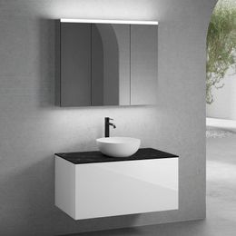 neoro n50 Unterschrank B: 100 cm mit 1 Auszug, Waschtisch &Oslash; 40 cm wei&szlig; matt, mit Spiegelschrank f&uuml;r die Schweiz,, BN0064WM+BN0433WH+BN0403C2+BN0487MI,