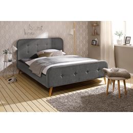 Polsterbett Home Affaire "Amrum", grau, B:155cm L:219cm, Betten, Polsterbett, mit aufwendiger Knopfleiste am gepolstertem Kopf-und Fu&szlig;teil