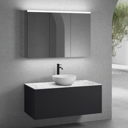 neoro n50 Unterschrank B: 120 cm mit 1 Auszug, Waschtisch &Oslash; 40 cm wei&szlig; matt, mit Spiegelschrank f&uuml;r die Schweiz,, BN0064WM+BN0434BM+BN0404C1+BN0488MI,