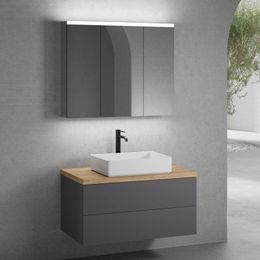 neoro n50 Unterschrank B: 100 cm mit 2 Ausz&uuml;gen, Waschtisch B: 58 cm wei&szlig; matt, mit Spiegelschrank f&uuml;r die Schweiz,,