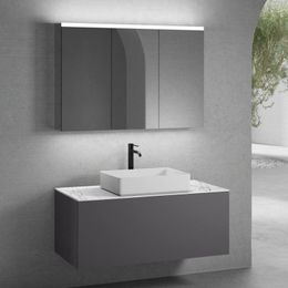 neoro n50 Unterschrank B: 120 cm mit 1 Auszug, Waschtisch B: 58 cm wei&szlig; matt, mit Spiegelschrank f&uuml;r die Schweiz,,