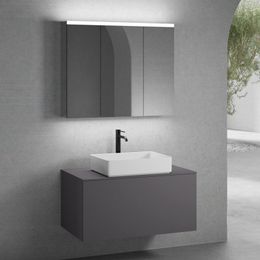 neoro n50 Unterschrank B: 100 cm mit 1 Auszug, Waschtisch B: 58 cm wei&szlig; matt, mit Spiegelschrank f&uuml;r die Schweiz,,
