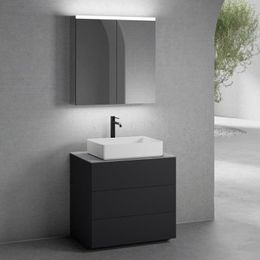 neoro n50 Unterschrank B: 80 cm mit 3 Ausz&uuml;gen, Waschtisch B: 58 cm wei&szlig; matt, mit Spiegelschrank f&uuml;r die Schweiz,,