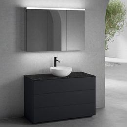 neoro n50 Unterschrank B: 120 cm mit 3 Ausz&uuml;gen, Waschtisch &Oslash; 40 cm wei&szlig; matt, mit Spiegelschrank f&uuml;r die Schweiz,,
