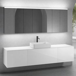 neoro n50 M&ouml;belanlage B: 220 cm mit 3 Ausz&uuml;gen, Waschtisch B: 58 cm wei&szlig; matt, mit Spiegelschrank f&uuml;r die Schweiz,,