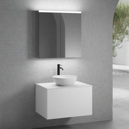 neoro n50 Unterschrank B: 80 cm mit 1 Auszug, Waschtisch &Oslash; 45 cm wei&szlig; matt, mit Spiegelschrank f&uuml;r die Schweiz,, BN0106WM+BN0432WM+BN0402WM+BN0486MI,
