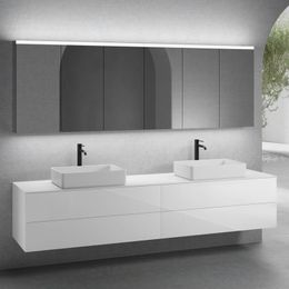 neoro n50 M&ouml;belanlage B: 240 cm mit 4 Ausz&uuml;gen, 2 Waschtische B: 58 cm wei&szlig; matt, mit Spiegelschrank f&uuml;r die Schweiz,,