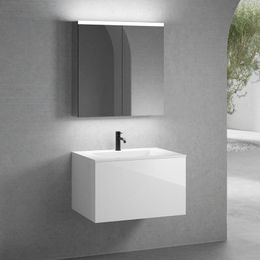 neoro n50 Unterschrank B: 80 cm mit 1 Auszug, Waschtisch mit 1 Hahnloch wei&szlig;, mit Spiegelschrank f&uuml;r die Schweiz,, BN0094WH+BN0432WH+BN0486MI,