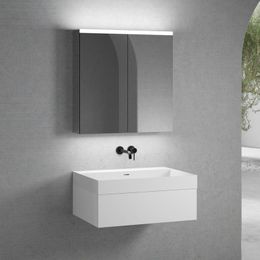 neoro n50 Unterschrank B: 80 cm mit 1 Auszug, Waschtisch ohne Hahnloch wei&szlig; matt, mit Spiegelschrank f&uuml;r die Schweiz,, BN0134WM+BN0412WM+BN0486MI,