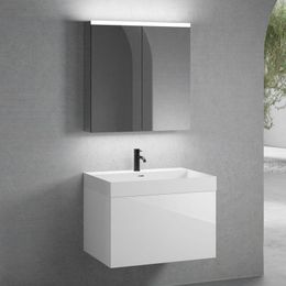 neoro n50 Unterschrank B: 80 cm mit 1 Auszug, Waschtisch mit 1 Hahnloch wei&szlig; matt, mit Spiegelschrank f&uuml;r die Schweiz,, BN0138WM+BN0432WH+BN0486MI,