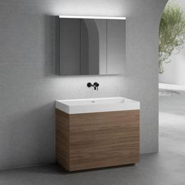 neoro n50 Unterschrank B: 100 cm mit 2 Ausz&uuml;gen, Waschtisch ohne Hahnloch wei&szlig; matt, mit Spiegelschrank f&uuml;r die Schweiz,, BN0135WM+BN0443WL+BN0487MI,