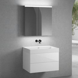 neoro n50 Unterschrank B: 80 cm mit 2 Ausz&uuml;gen, Waschtisch ohne Hahnloch wei&szlig; matt, mit Spiegelschrank f&uuml;r die Schweiz,, BN0134WM+BN0422WH+BN0486MI,