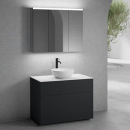 neoro n50 Unterschrank B: 100 cm mit 2 Ausz&uuml;gen, Waschtisch &Oslash; 45 cm wei&szlig; matt, mit Spiegelschrank f&uuml;r die Schweiz,,